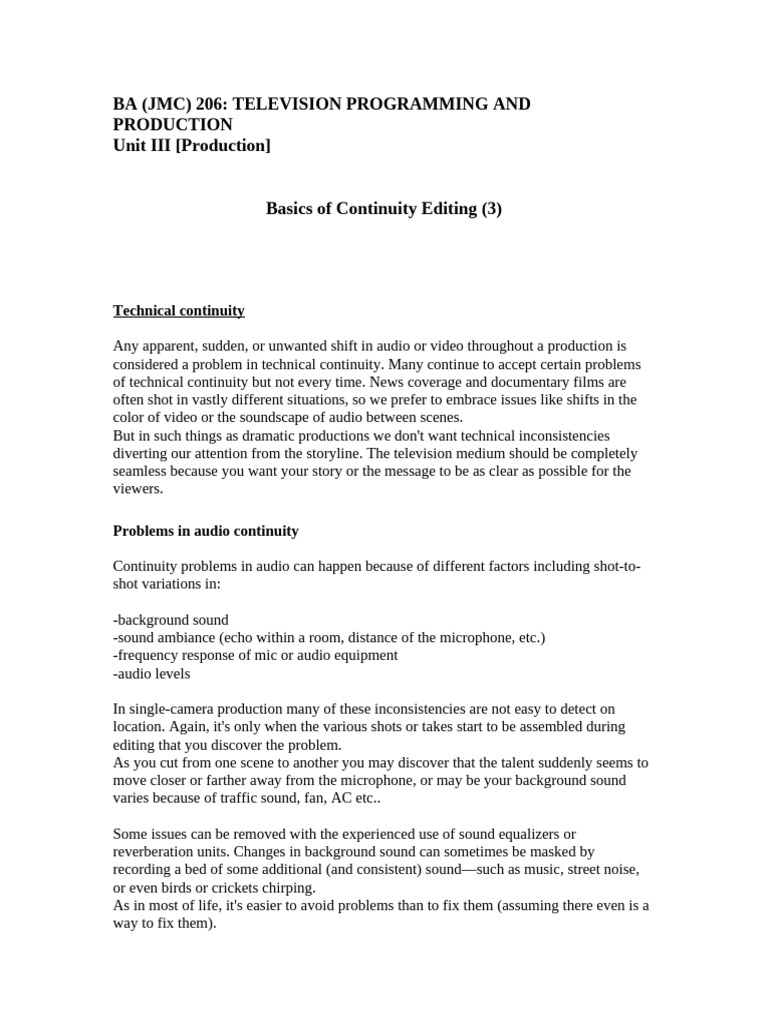 Basics of Continuity Editing | PDF | Camera | Video