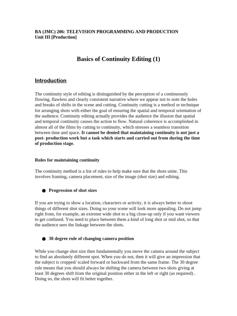 Basics of Continuity Editing | PDF