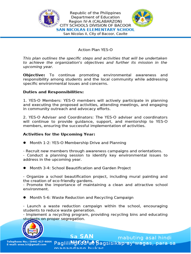 San Nicolas Elementary YES-O Action Plan | PDF | Conservation Biology ...
