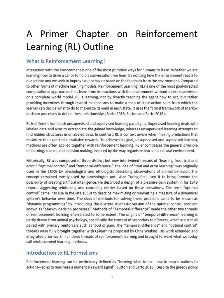 A Primer Chapter On Reinforcement Learning-Final | PDF | Applied Mathematics | Cognition