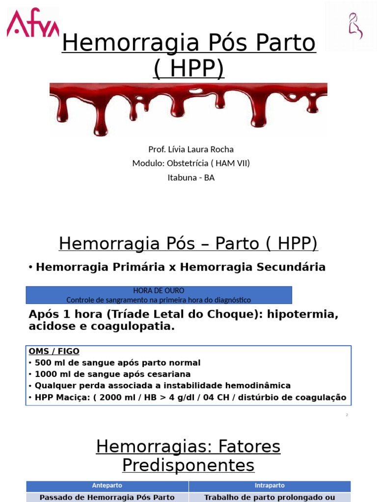 Hemorragia Pós Parto (HPP) | PDF | Parto | Especialidades médicas