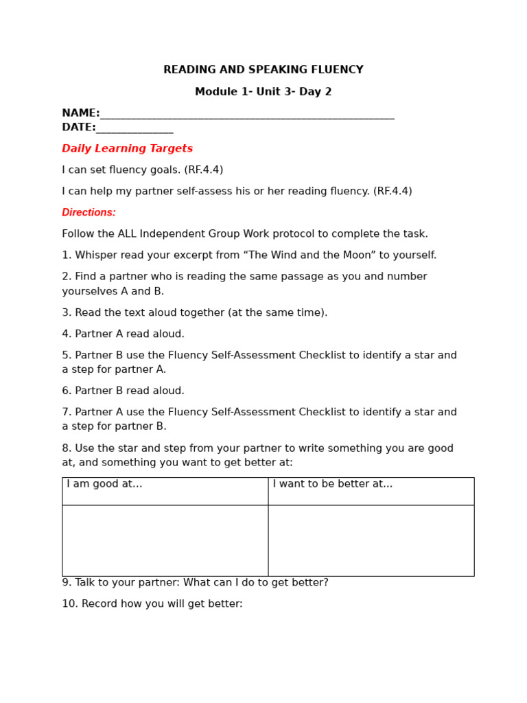 Reading Fluency Self-Assessment Guide | PDF