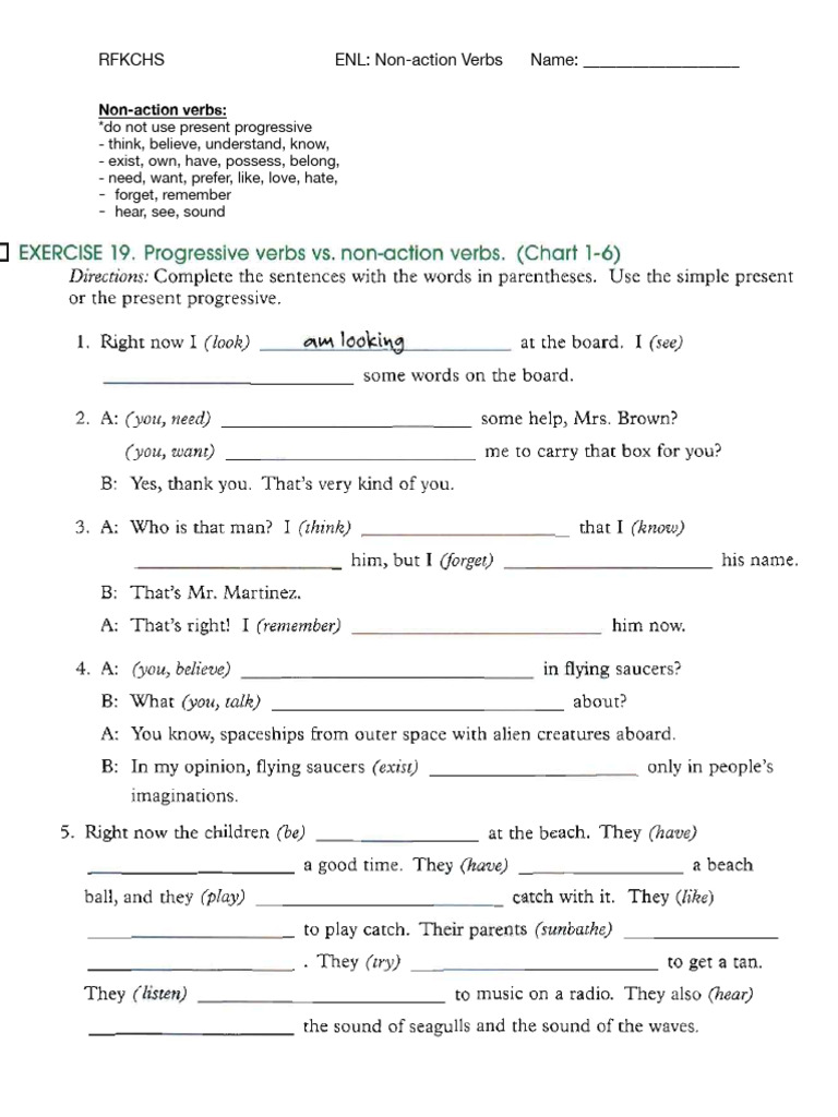 9. Non-action verbs | PDF | Grammar | Linguistics