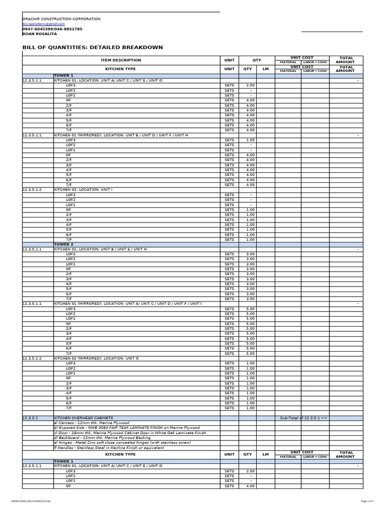 DCC- BOM-cabinets | PDF | Building Engineering | Materials