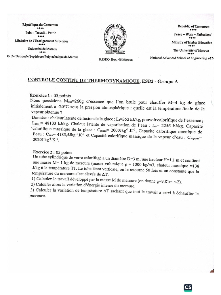 Correction CC Thermodynamique 2022-2023 | PDF