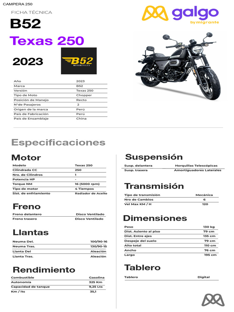 Ficha_T__cnica_B52_Texas_250_Galgo | PDF