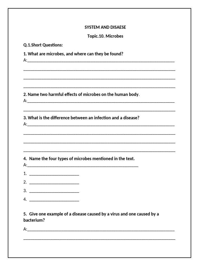 SYSTEM AND DISAESE topic 10 microbes question | PDF | Microorganism ...
