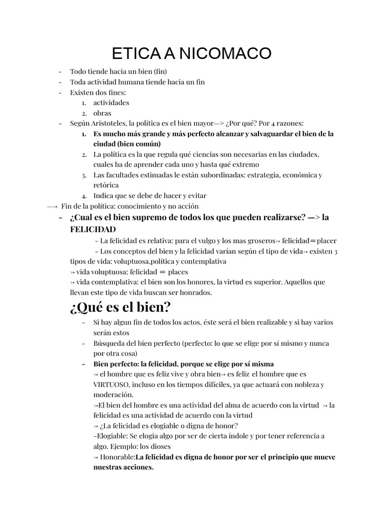 ETICA A NICOMACO- ARISTOTELES | PDF | Virtud | Felicidad