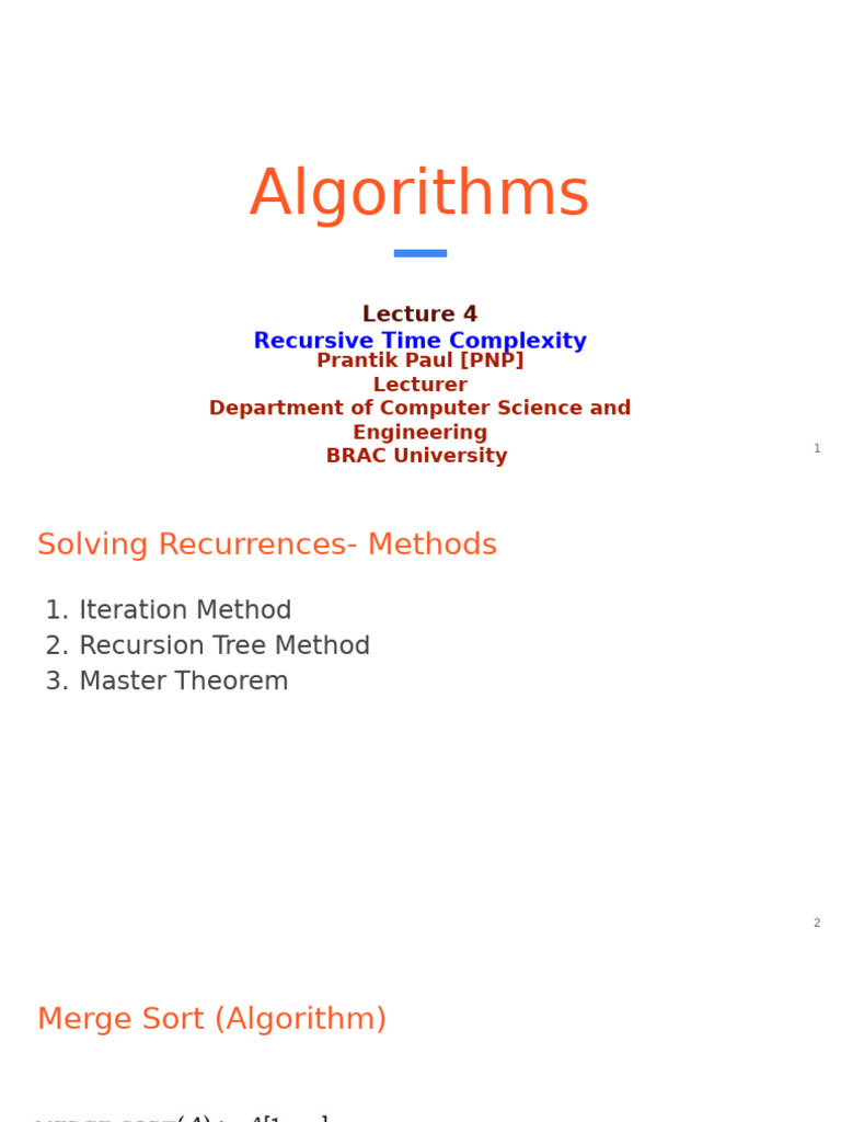 4 Recursivetimecomplexity Pdf Algorithms And Data Structures