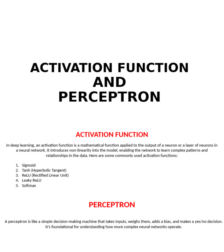 Activation Function-Perceptron | PDF