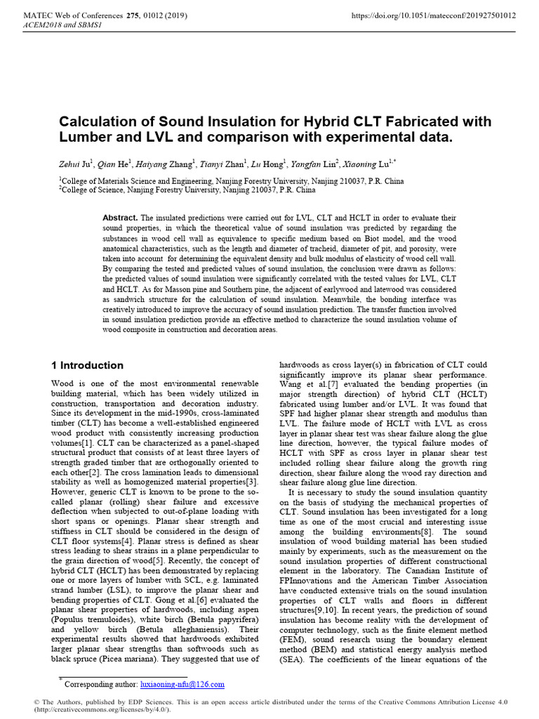 2019 He Et Al.-Calculation of Sound Insulation For Hybrid CLT ...