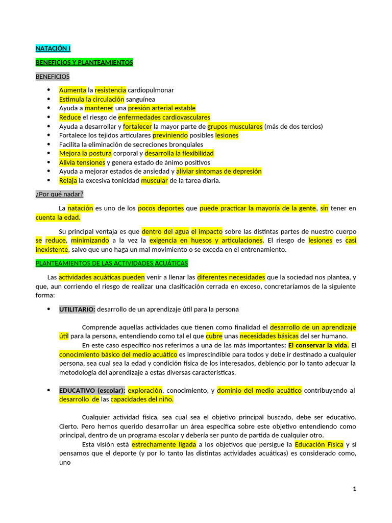 Resumen Natación | PDF | Respiración | Nadando