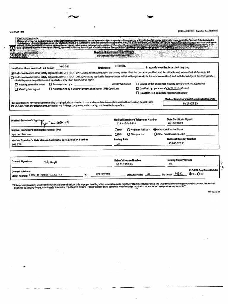 Current Med Card and Cdl | PDF