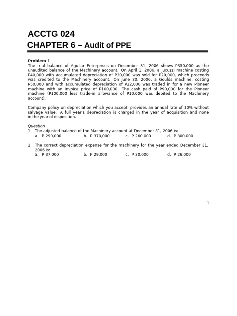 ACCTG 024 - Audit of PPE Problems | PDF | Depreciation | Book Value