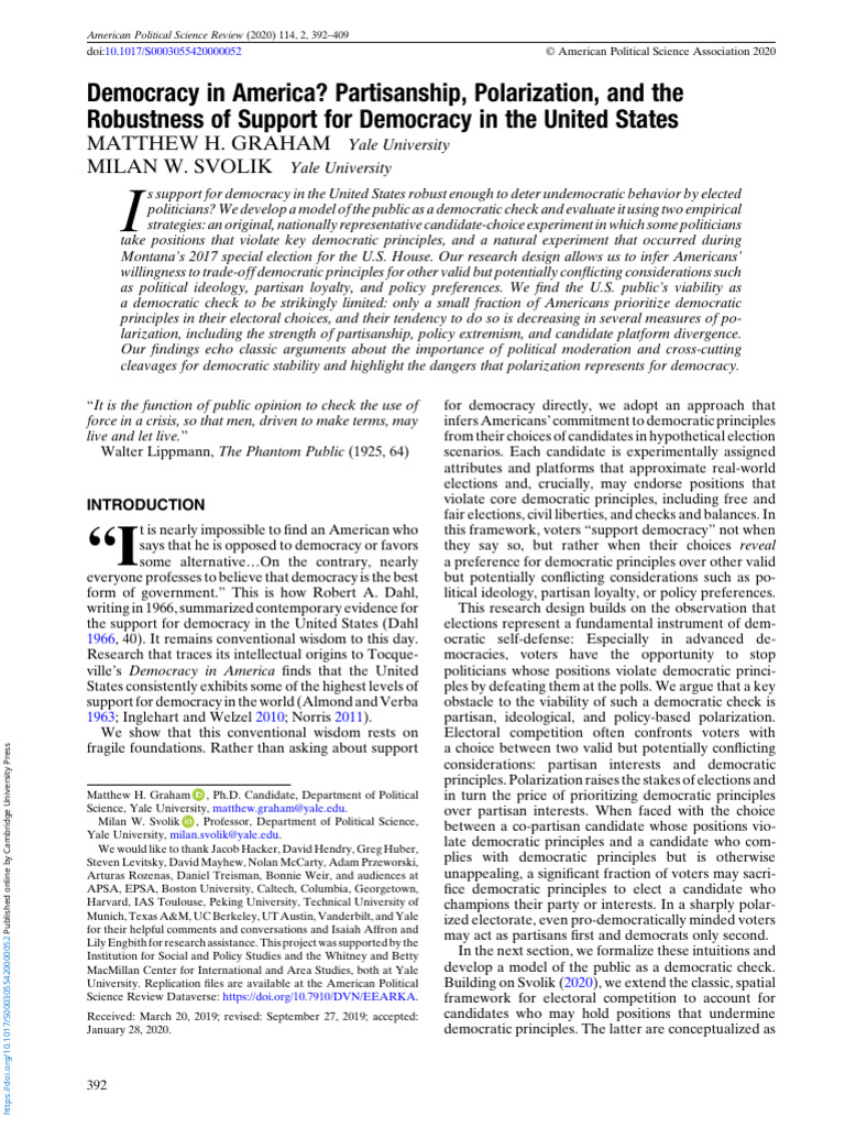 "US Democracy Support & Polarization" | PDF | Democracy | Political ...