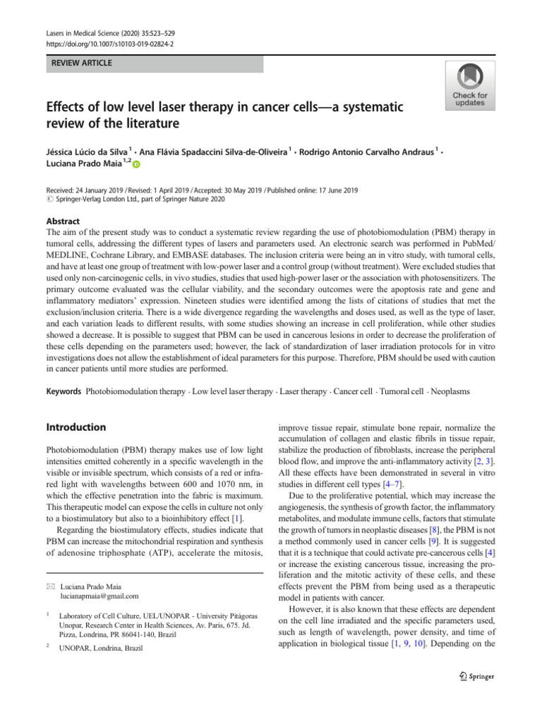 Effects of Low Level Laser Therapy in Cancer Cells-A Systematic Review of The Literature | PDF ...