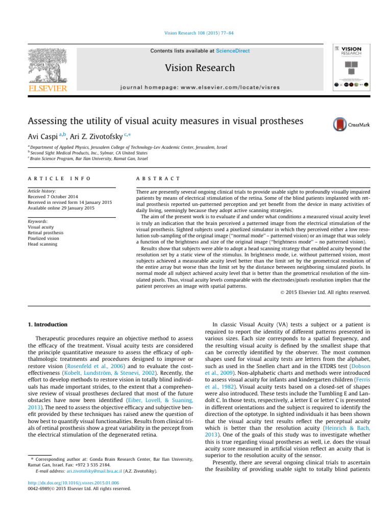 Assessing The Utility Of Visual Acuity Measures For Visual Prostheses