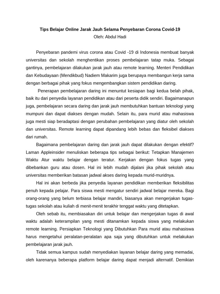 Tips Efektif Belajar Daring Saat Covid-19 | PDF
