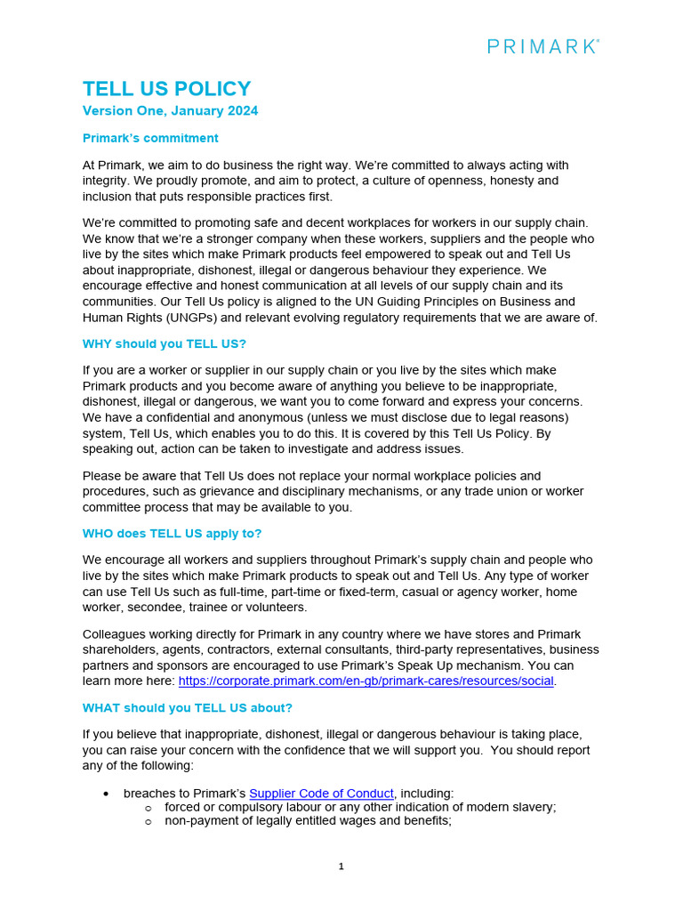 Primark Tell Us Policy | PDF | Qr Code | Privacy