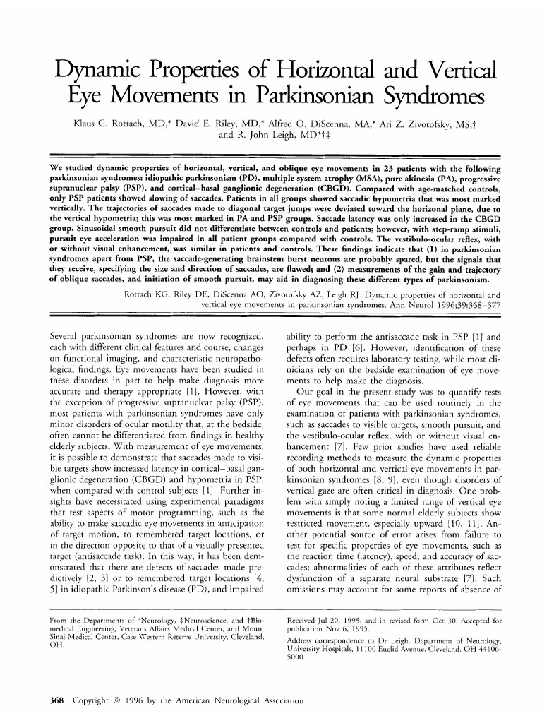 Dynamic Properties of Horizontal and Vertical Eye Movements in ...
