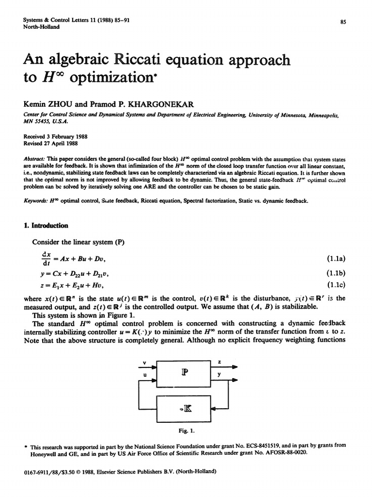 an algebraic Riccati equation approach to Hinf optimization | PDF | Optimal Control | Control Theory