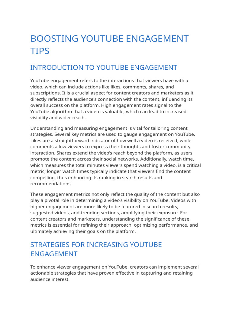 Boosting YouTube Engagement Tips | PDF | You Tube | Social Media
