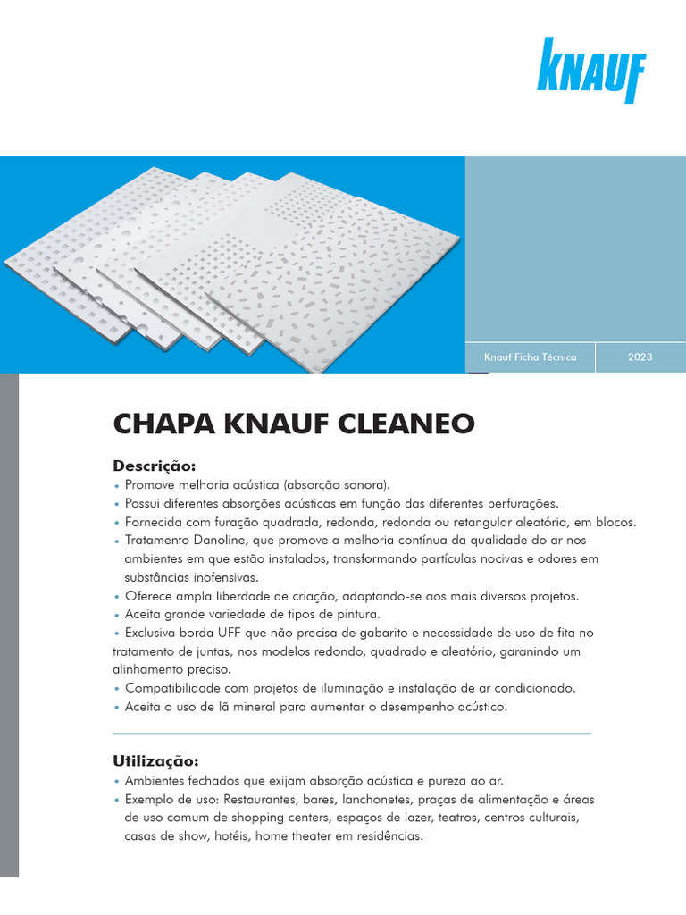 Ficha Tecnica Knauf Drywall Chapa Cleaneo | PDF | Drywall