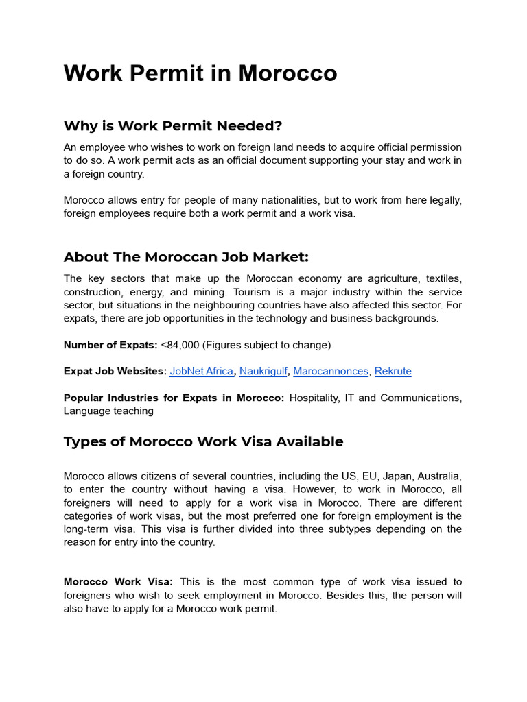 61c2df5031c35e3ab0ca018f - Morocco - Work Permit | PDF | Morocco ...