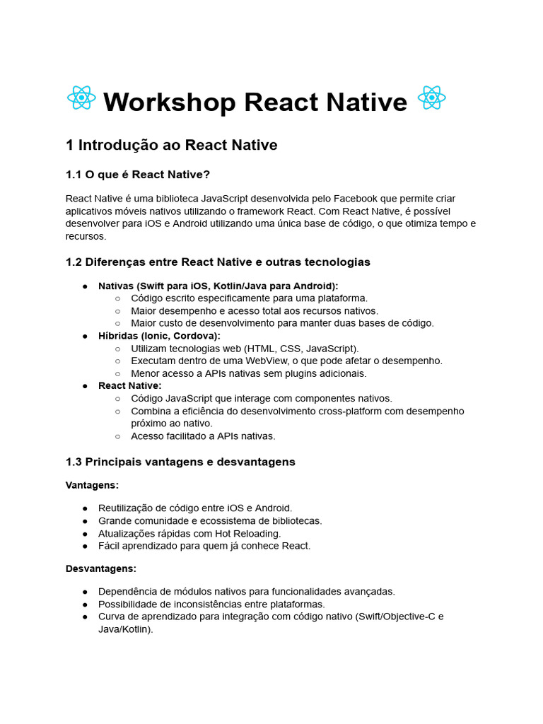 Workshop React Native | PDF | Aplicativo para celular | Android (sistema operacional)