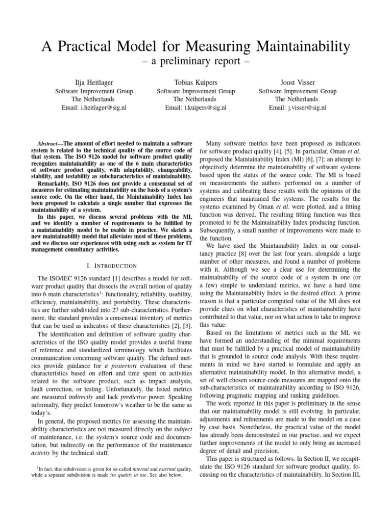 APractical Model For Measuring Maintainability | PDF | Unit Testing ...