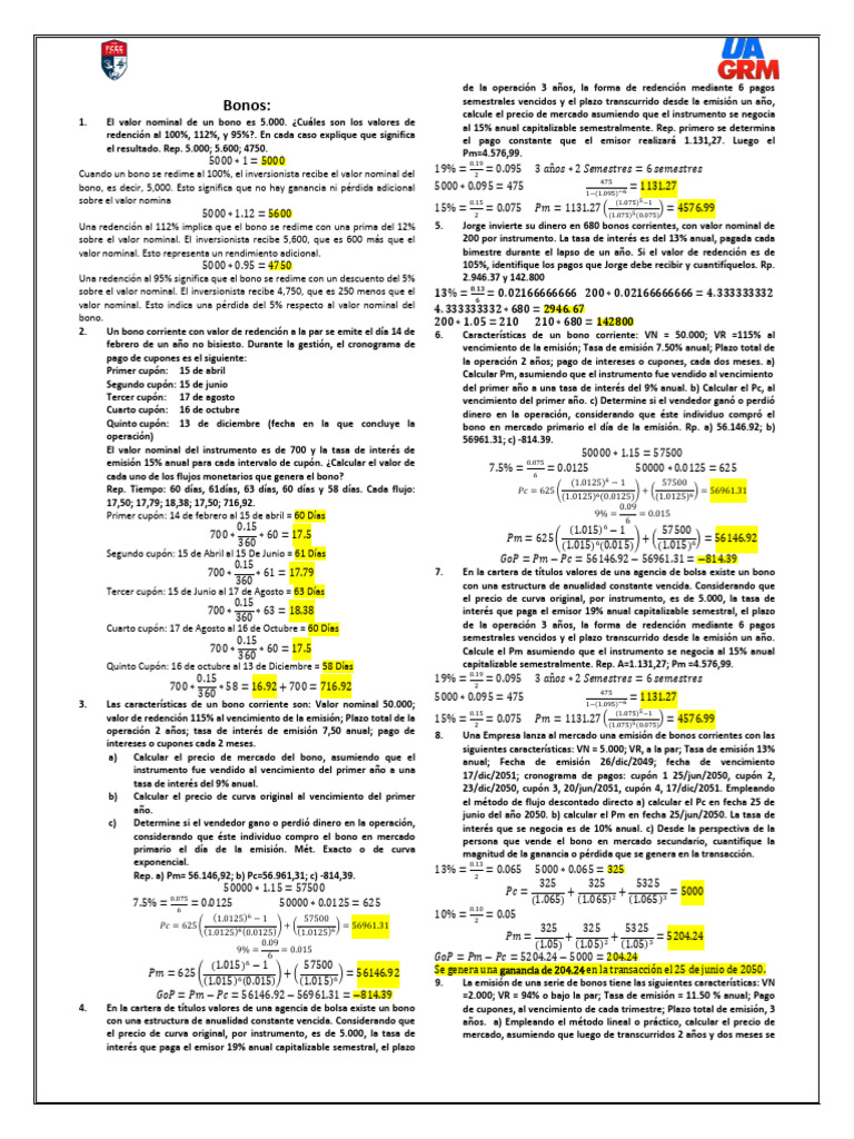 Practica 3 Sem Par (Bonos) | PDF | Cupón | Tasas de interés