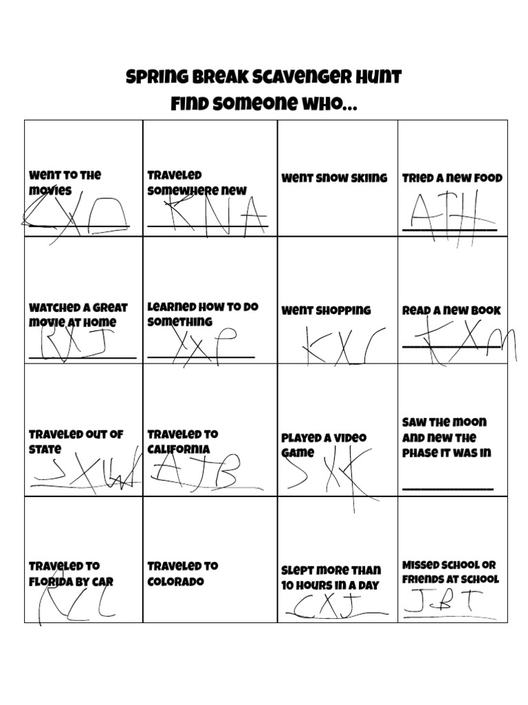 Spring Break Scavenger Hunt-Coffey | PDF
