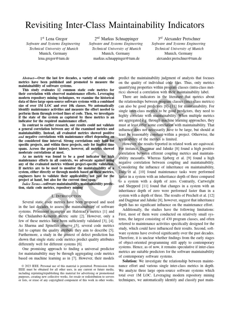 Sivbfxwf9lcr5066ehxnxhxx1.maintainability and Static Code Metrics SANER New Copyright | PDF ...