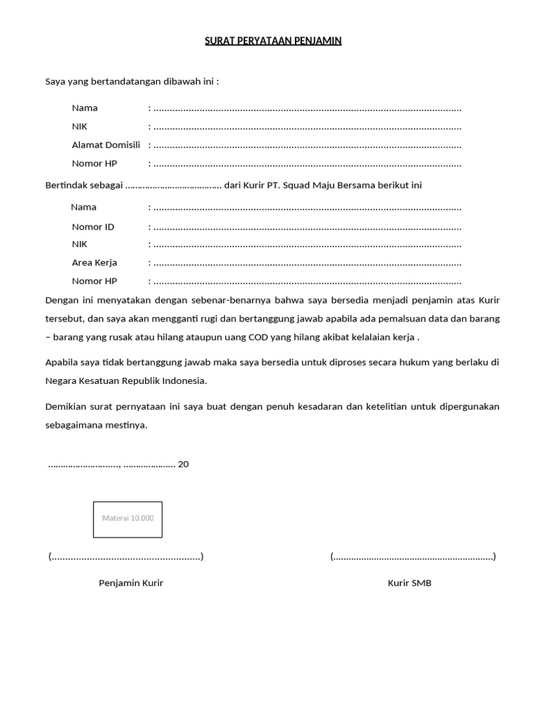 SURAT PERYATAAN PENJAMIN SMB New | PDF