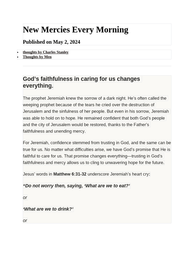 New Mercies Every Morning | PDF