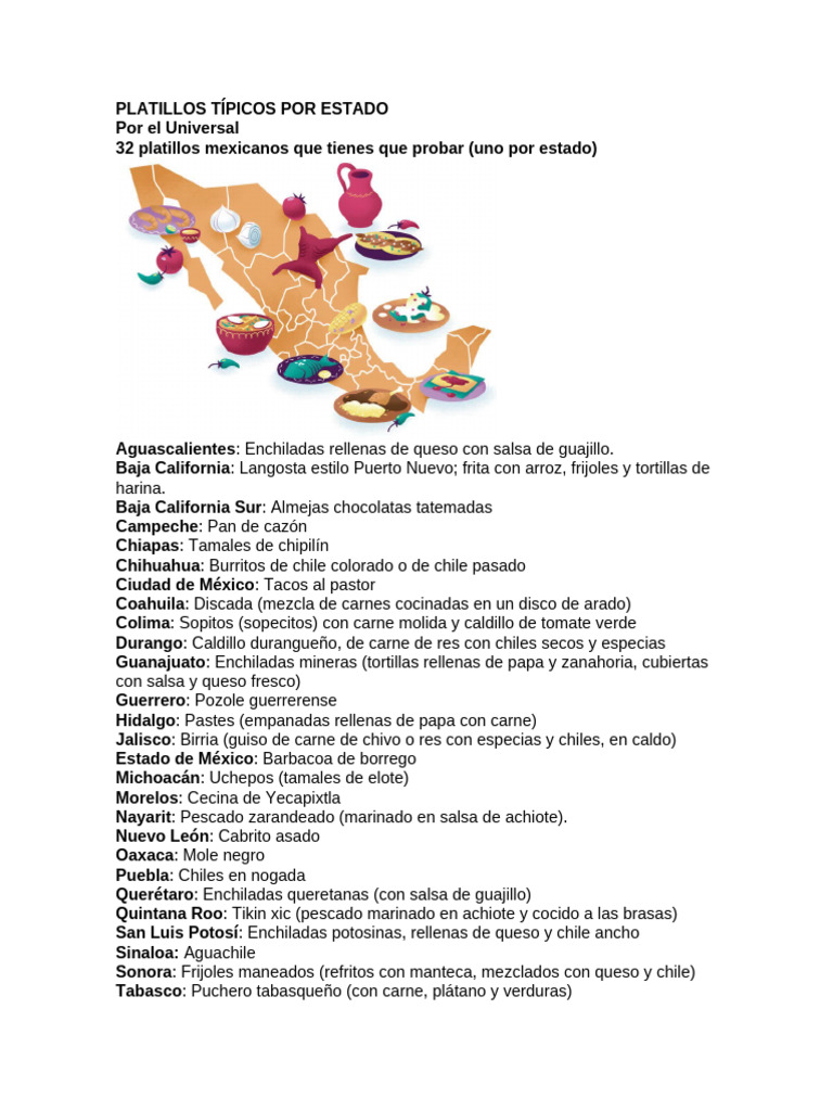 Platillos Típicos Por Estado | PDF