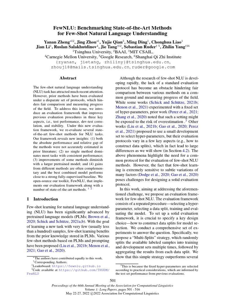 Benchmarking Few-Shot Learning in Natural Language Understanding | PDF ...