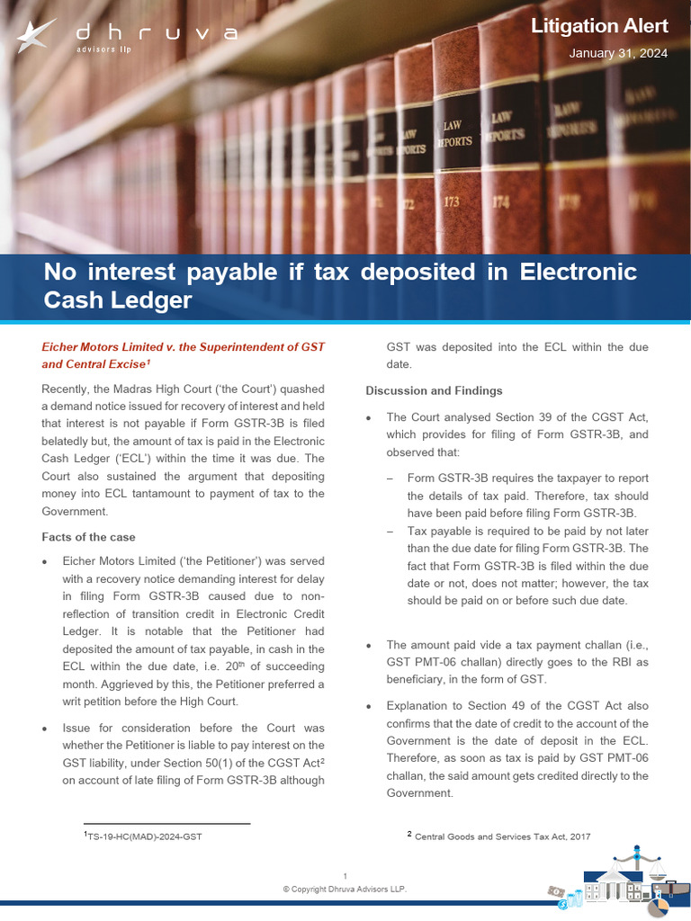 No Interest Payable If Tax Deposited in Electronic Cash Ledger | PDF | Taxes | Government Finances