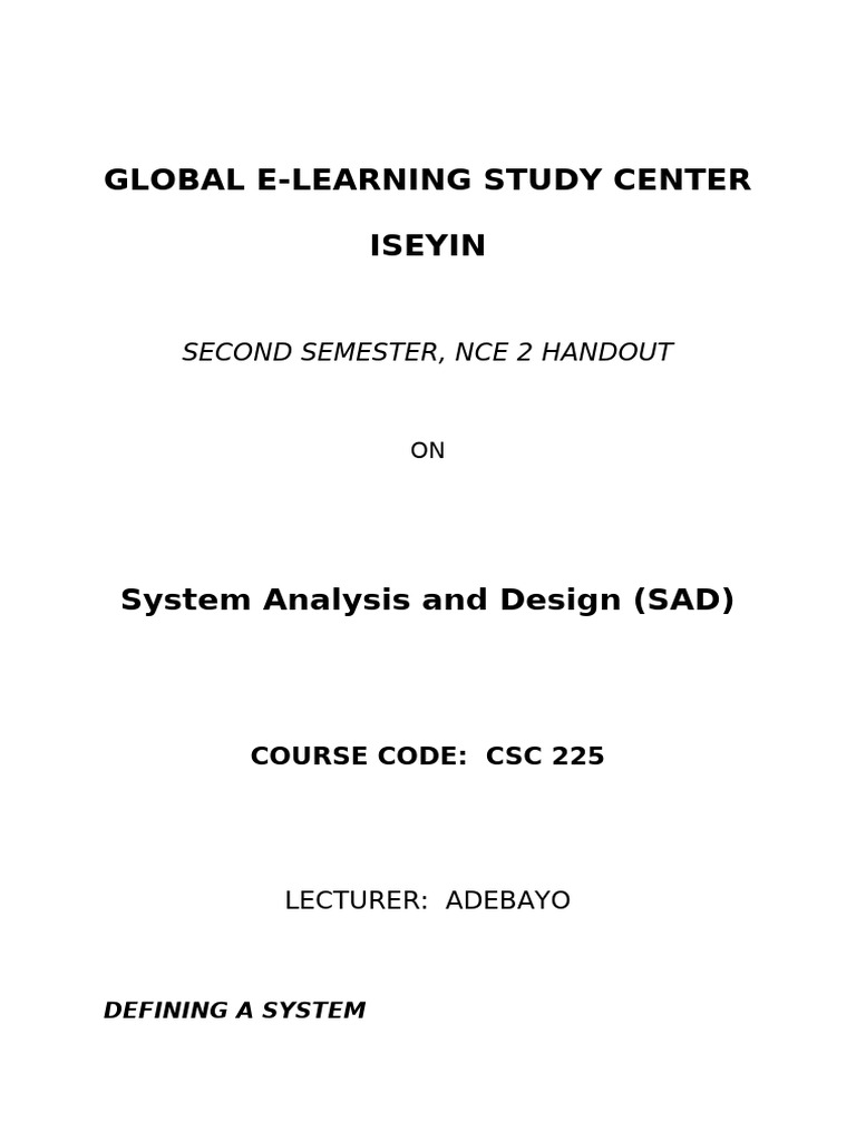 CSC 225 System Design and Analysis | PDF | Feasibility Study | System