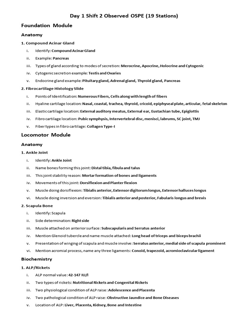 OSPE (Observed) Day 1 Shift 2 | PDF | Lymph Node | White Blood Cell