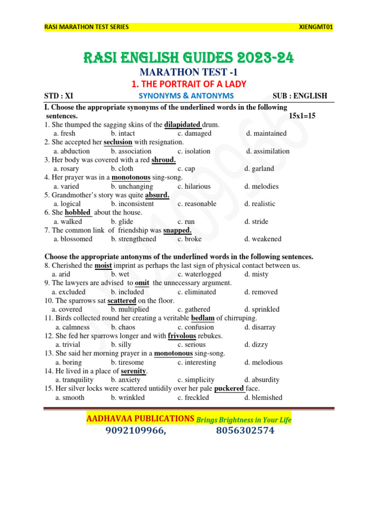 11th English Model Question Paper With Answer Key English Medium PDF ...