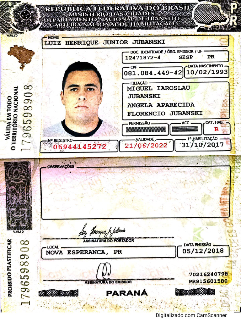 Luiz Henrique Junior Jubanski CNH e Ctps | PDF