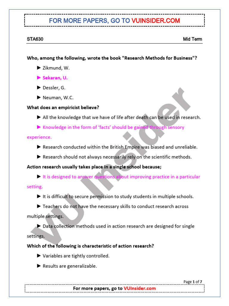STA630 Mid Term Past Paper 1 | PDF | Hypothesis | Cognition STA630 Mid Term Past Paper 1 | PDF | Hypothesis | Cognition