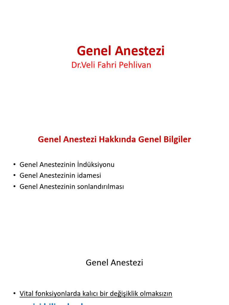 Genel Anestezi: DR - Veli Fahri Pehlivan | PDF