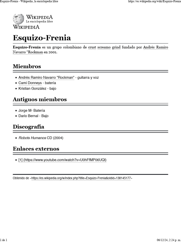 Esquizo-Frenia - Wikipedia, La Enciclopedia Libre | PDF