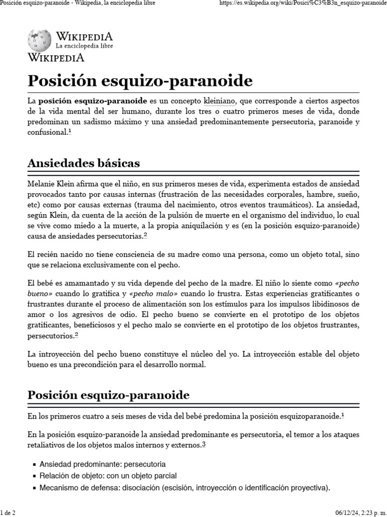 Posición Esquizo-Paranoide - Wikipedia, La Enciclopedia Libre | PDF ...