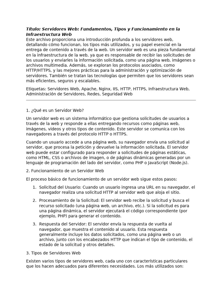 Fundamentos y Tipos de Servidores Web | PDF | Redes | Internet y web