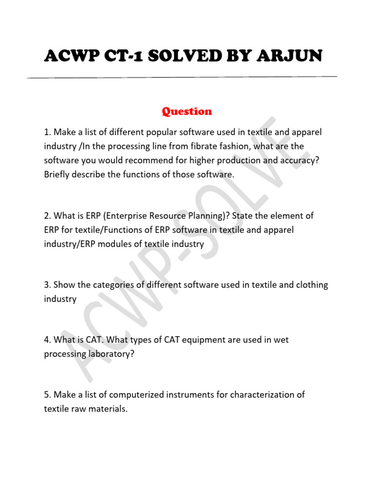 Acwp Ct-1 Solved by Arjun | PDF | Spectrophotometry | Dyeing