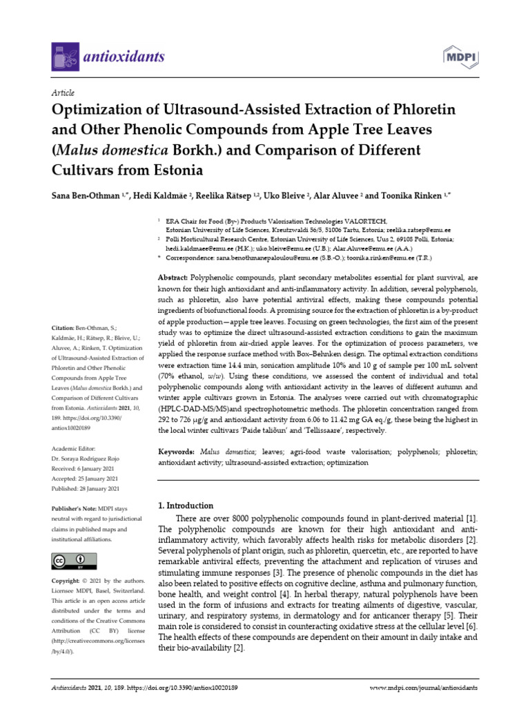 Optimization_of_Ultrasound-Assisted_Extraction_of_ | PDF | Polyphenol | Apple