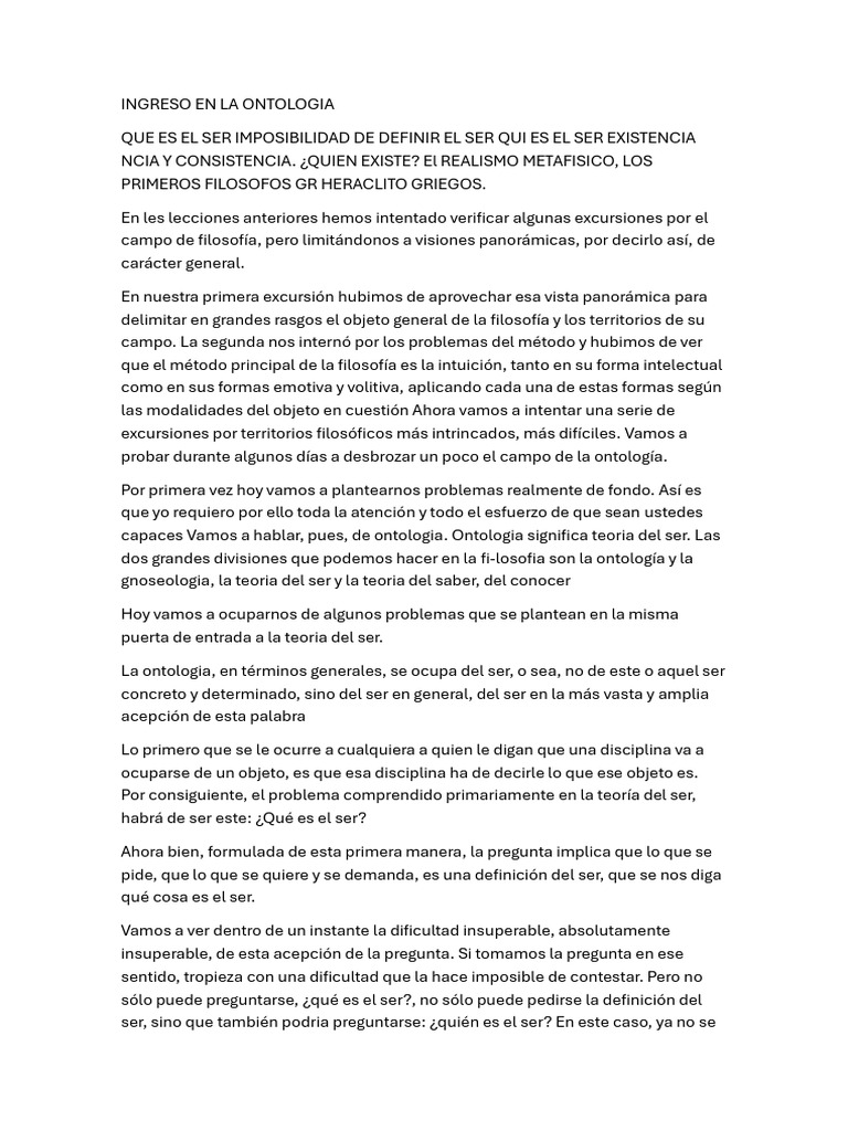 Ontología: ¿Qué y quién es el ser? | PDF | Ontología | Existencia